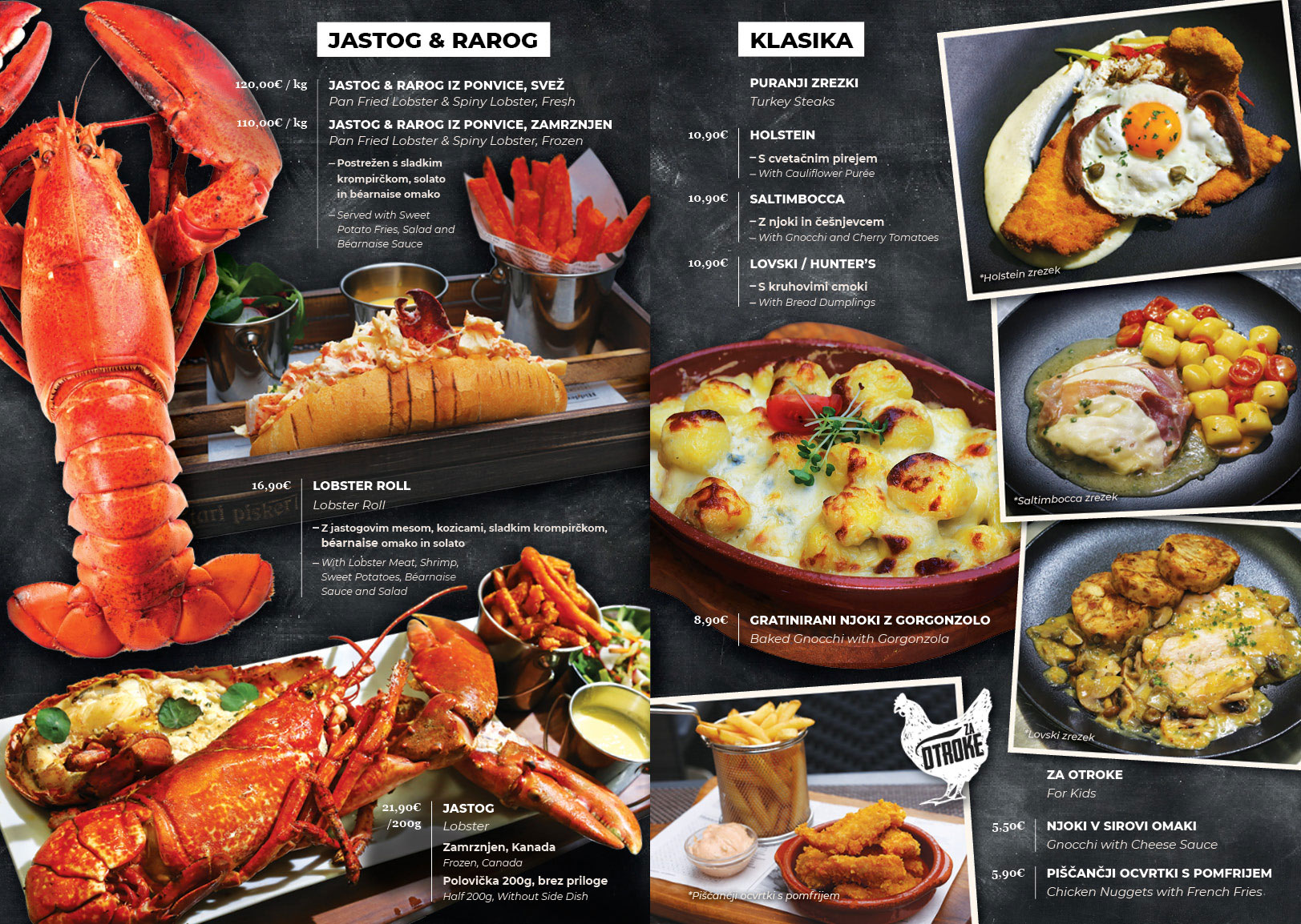 A la Carte menu – Stari pisker, gostilna in pivnica