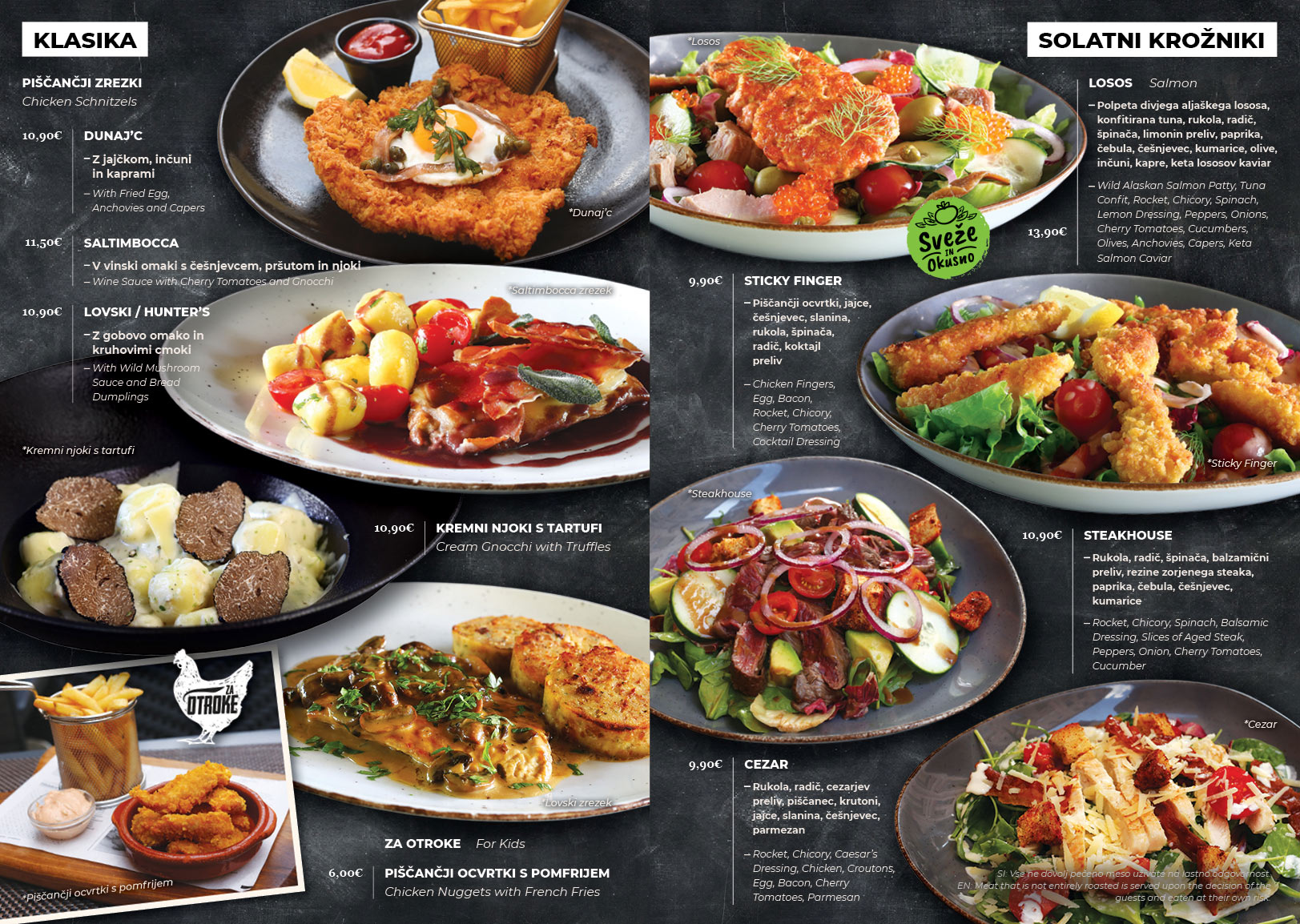 A la Carte menu – Stari pisker, gostilna in pivnica