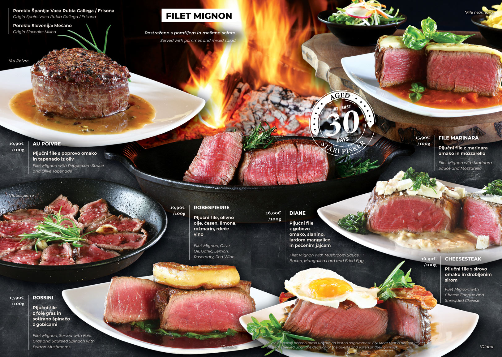 A la Carte menu – Stari pisker, gostilna in pivnica