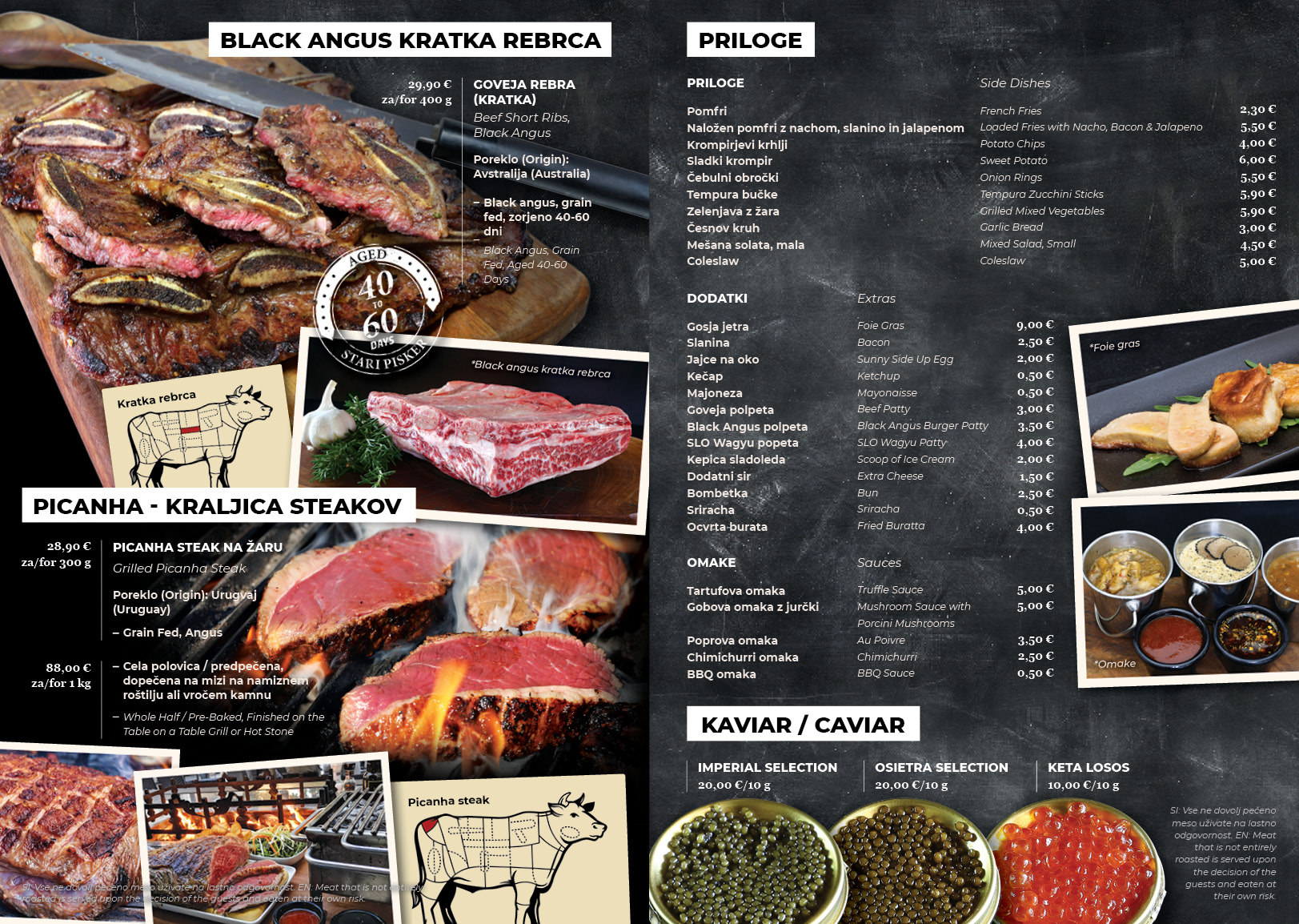 A la Carte menu – Stari pisker, Steakhouse