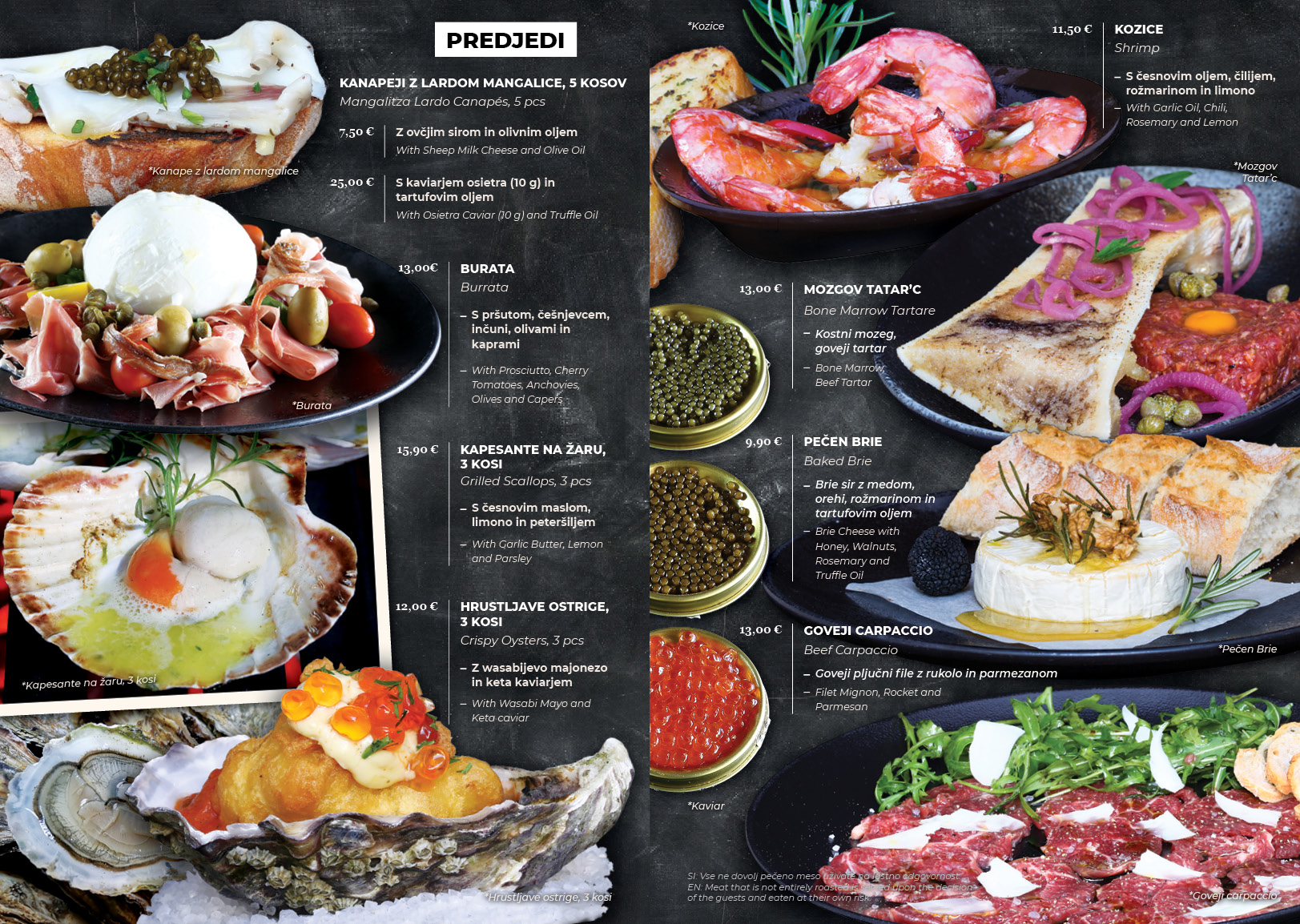 A la Carte menu – Stari pisker, Steakhouse