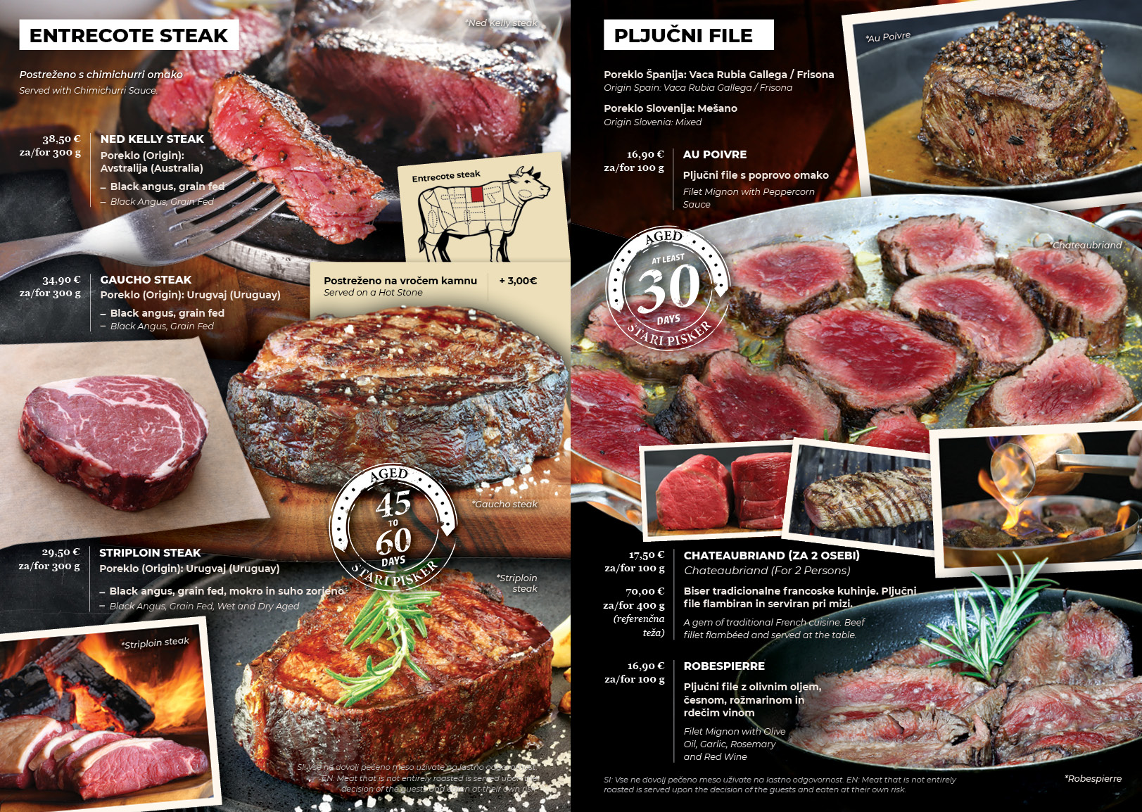 A la Carte menu – Stari pisker, Steakhouse