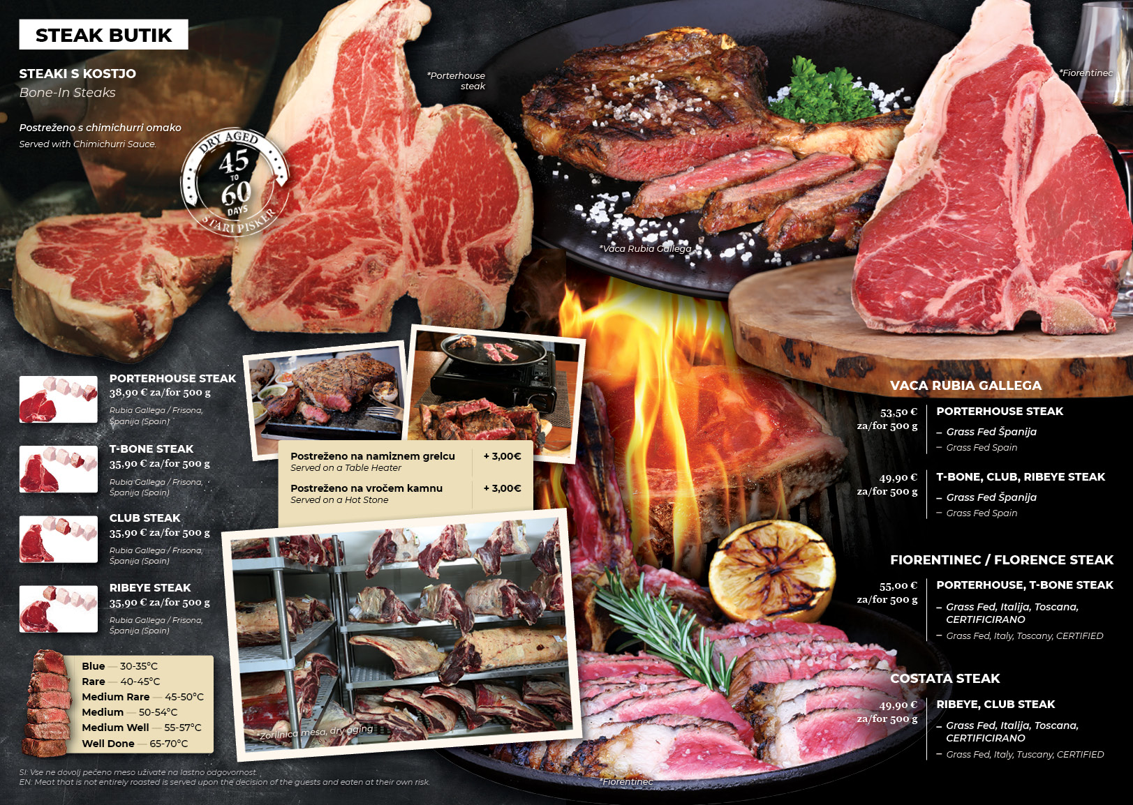 A la Carte menu – Stari pisker, Steakhouse