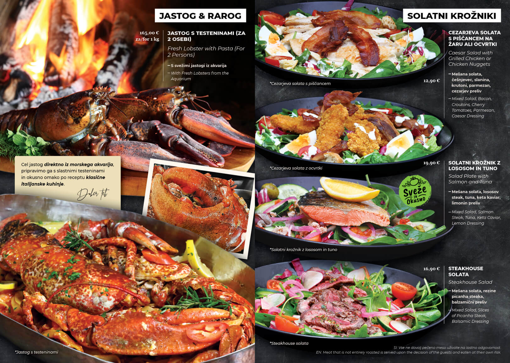 A la Carte menu – Stari pisker steakhouse